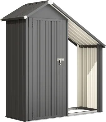 Outsunny sklad na dřevo pro venkovní použití s nářaďovým skříňkou, 0,77 m², 150x66x162 cm, z pozinkované oceli, tmavě šedá