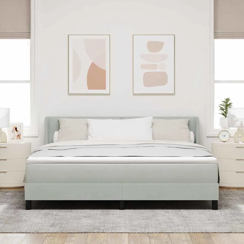 Postel s boxspringem s čelo Světle šedá 200 x 180 cm samet 3341480