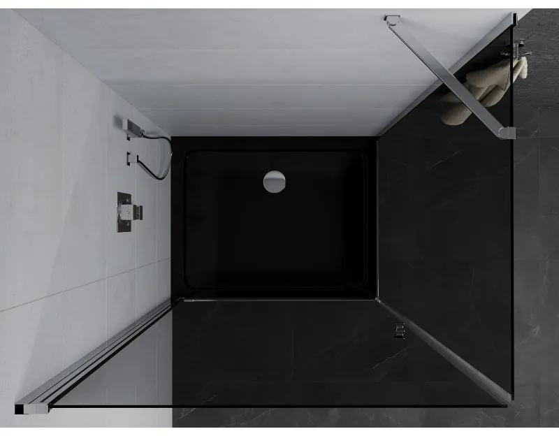 Mexen Pretoria sprchový kout s otočnými dveřmi 90 x 70 cm, grafitově černá, Chromovaná + vanička do sprchového kouta Flat, Černá