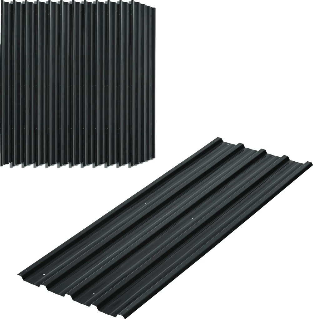 Outsunny 12 kusů Trapézový plech 129x45cm 7m² Pozinkovaný střešní plech 0,25 mm Profilovaný plech odolný proti povětrnostním vlivům Tmavě šedá barva