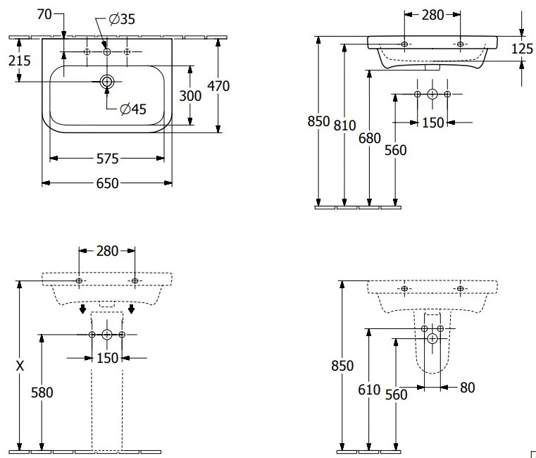 Villeroy & Boch ARCHITECTURA - Umyvadlo 650x470x180 mm, s přepadem, neleštěné, Bílá Alpin 41886501