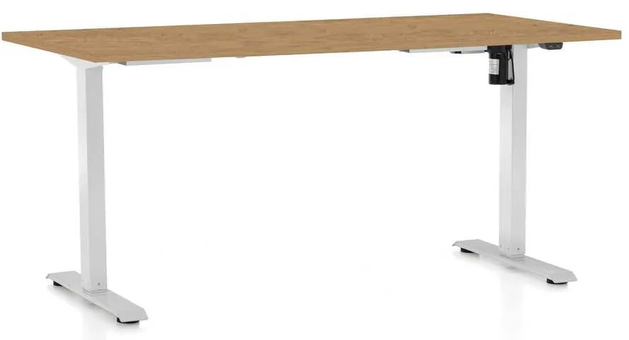 Výškově nastavitelný stůl OfficeTech A, 160 x 80 cm, bílá podnož, dub kamenný