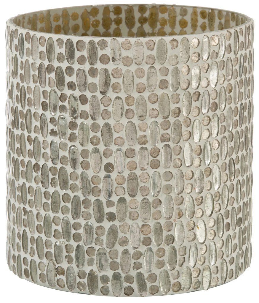 Veliký stříbrno - bílý skleněný svícen Mosaic - Ø 19*20cm