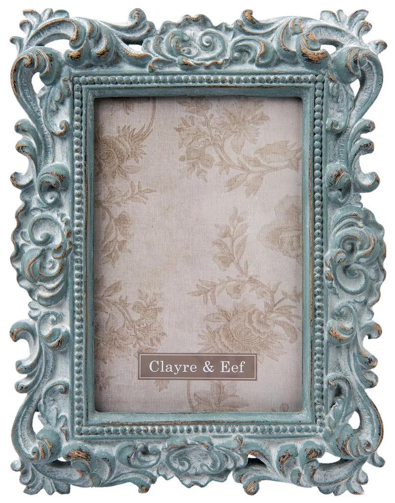 Modrý fotorámeček s ornamenty a patinou - 16*3*22 cm / 10*15 cm