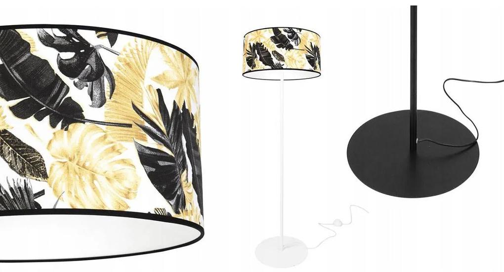 Podlahová lampa GOLD FLOWERS, 1x bílé textilní stínítko s květinovým vzorem, (výběr ze 2 barev konstrukce), (fi 40cm), O