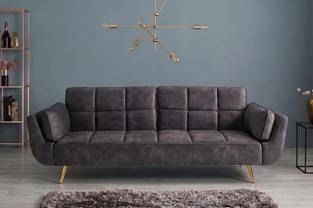 Designová rozkládací pohovka Bailey 215 cm tmavě šedý samet