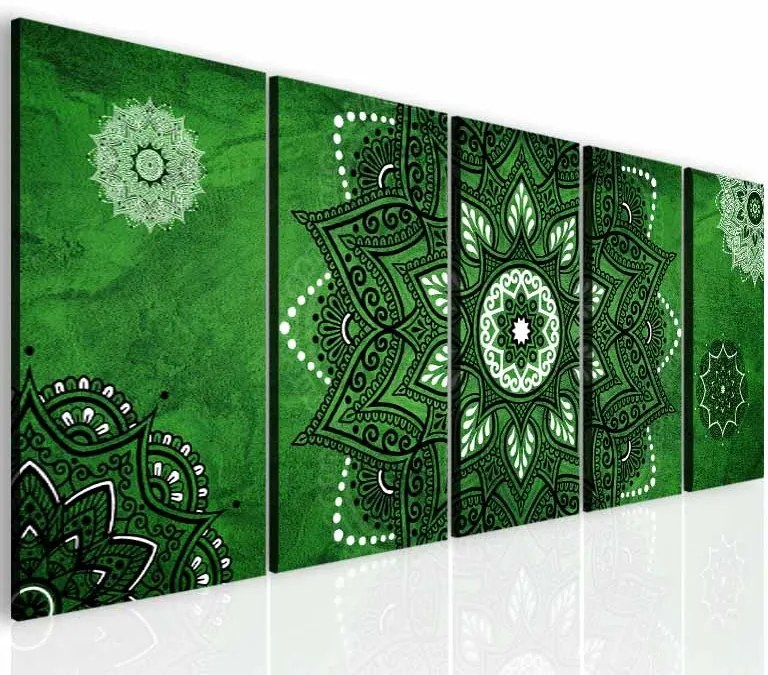 Pětidílný obraz mandala Green Velikost (šířka x výška): 100x40 cm