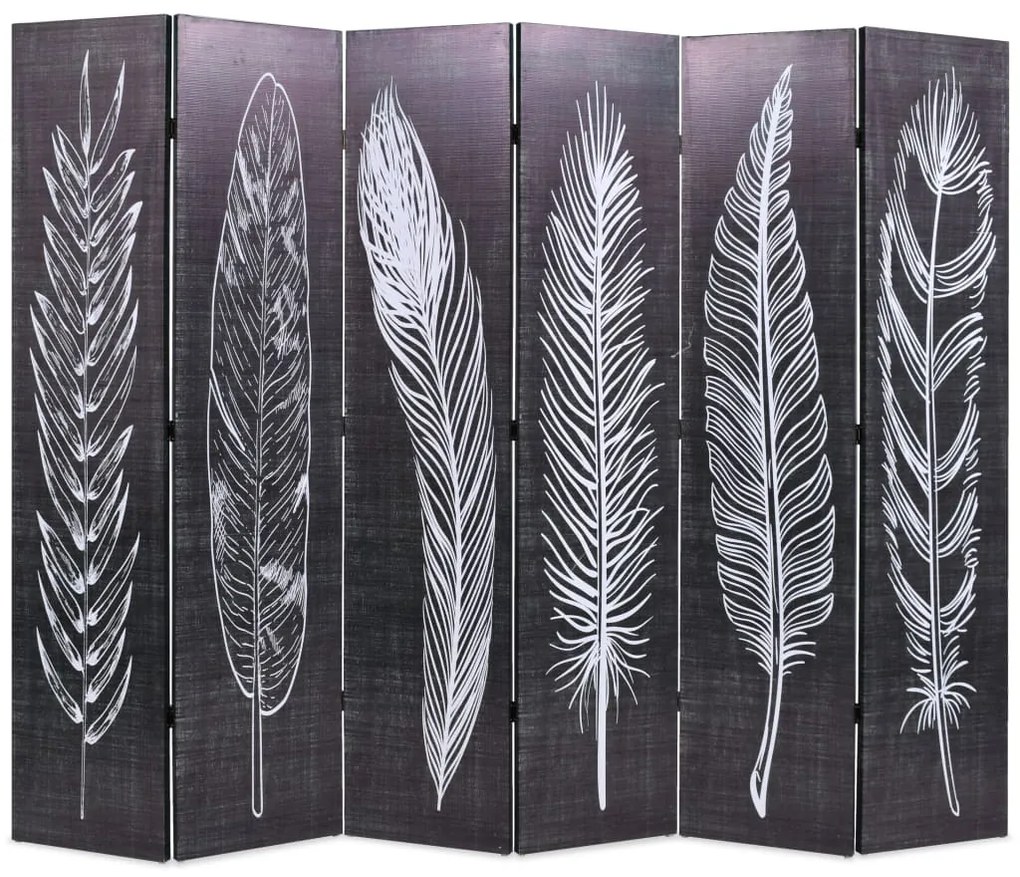 Skládací paraván 228 x 170 cm pírka černobílá 245892