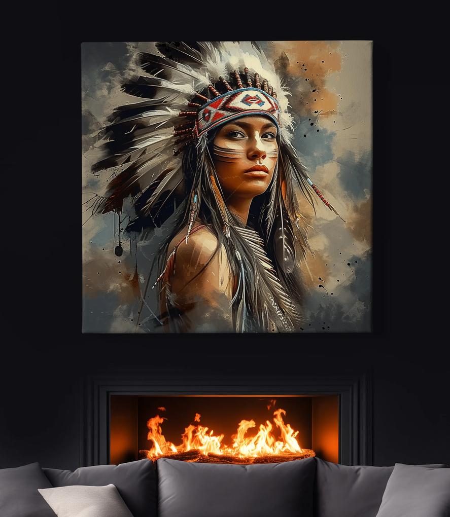 Obraz na plátně - Indiánská žena Temná voda FeelHappy.cz Velikost obrazu: 100 x 100 cm