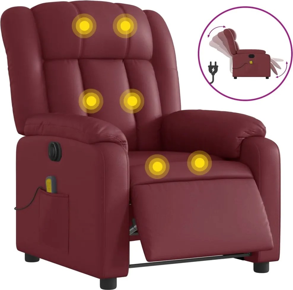 Elektrické masážní polohovací křeslo vínové umělá kůže 3205261