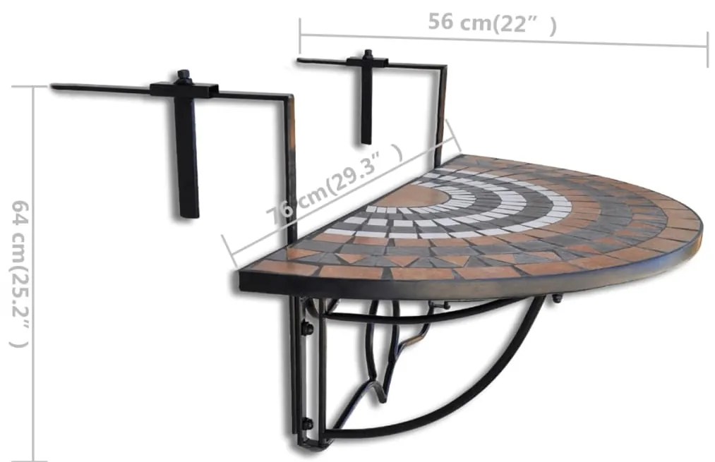 vidaXL Marketos Závěsný stolek na balkon terakota a bílý mozaika