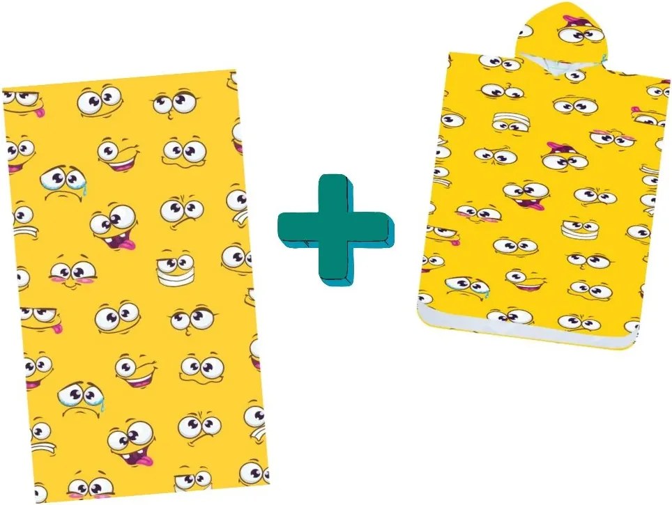 Plážový set SMILE – osuška 100×180 cm a pončo 80×145 cm, žlutý