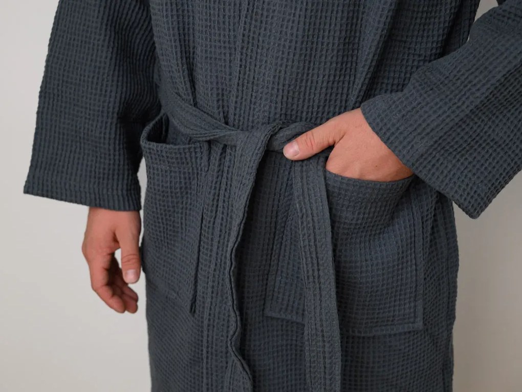 Vaflový župan s kapucí SPAFFLE, tmavě šedý Velikost: L/XL