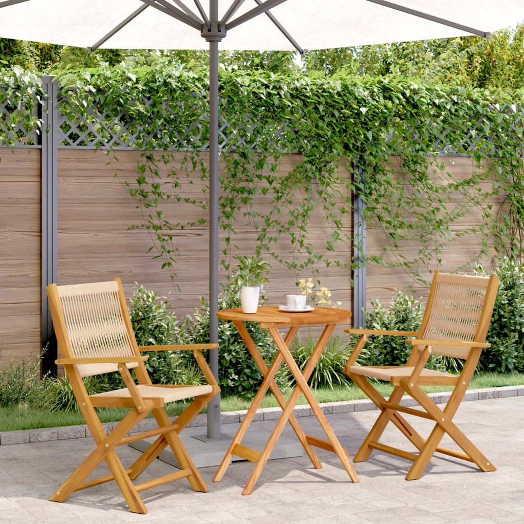 3dílný bistro set béžový polypropylen a masivní dřevo 3281795