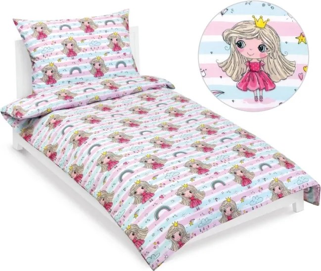 Bellatex Povlečení bavlněné 140x200, 70x90 cm Princezna s duhou růžová Biano.cz