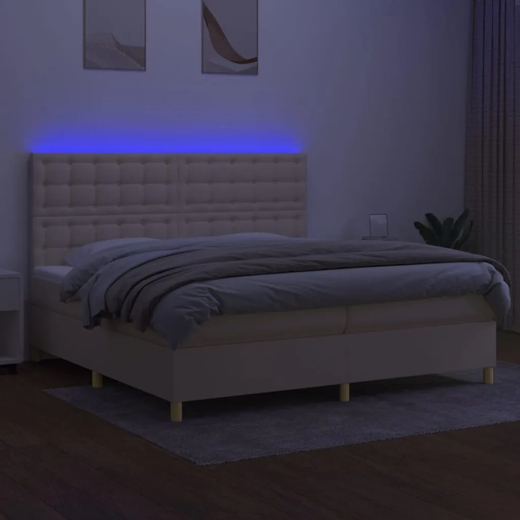 Box spring postel s matrací a LED krémová 200x200 cm textil 3135786