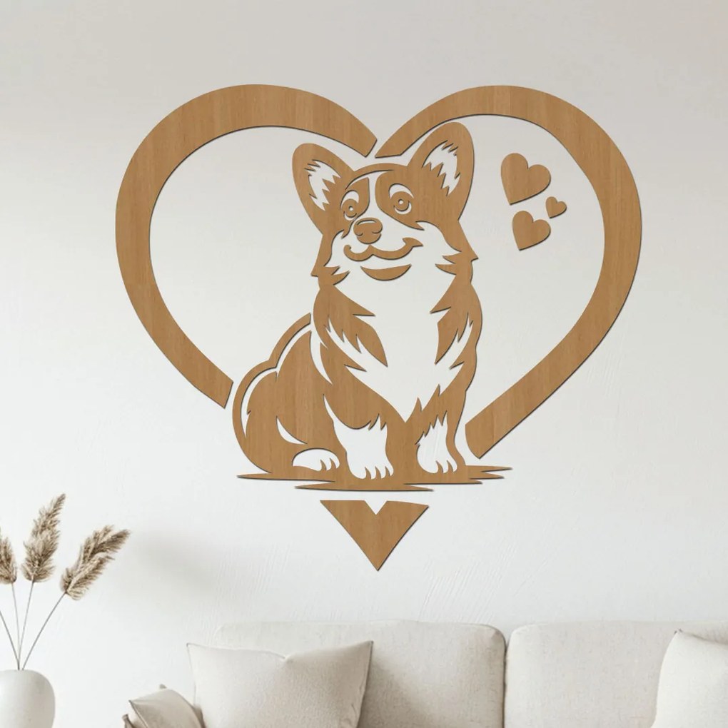dřevo života Dřevěná dekorace Corgi láska Rozměry (cm): 60x55, Zvolte barvu dekoru: Buk