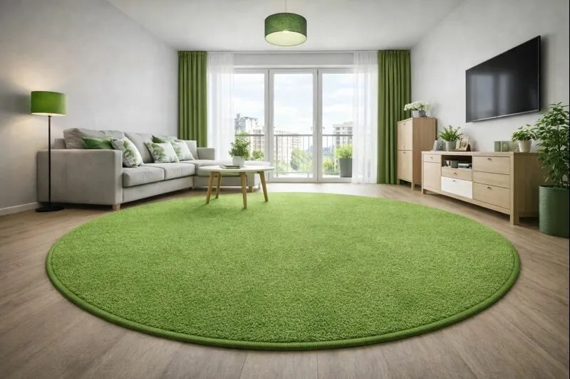 Vopi, Kusový koberec Eton zelený 41 kruh, 200x200 (průměr) kruh, zelená, ložnice