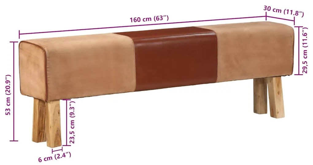vidaXL Marketos Lavice gymnastický kůň 160 cm hnědá pravá kůže a mangovník