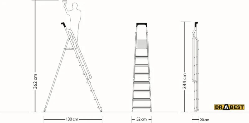 Hliníkové schůdky 8 stupňů s madly DRABEST ALDP+P-8 PRO