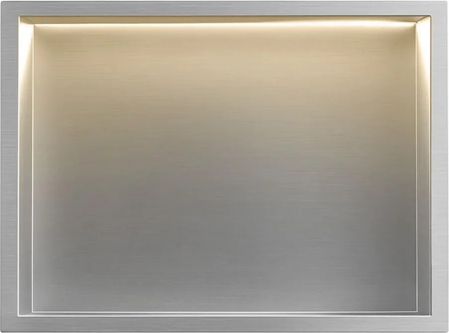 Rea Rea, LED polička na zapuštění 45x30x10 cm, 12W, 3000K, broušená ocel, REA-08547