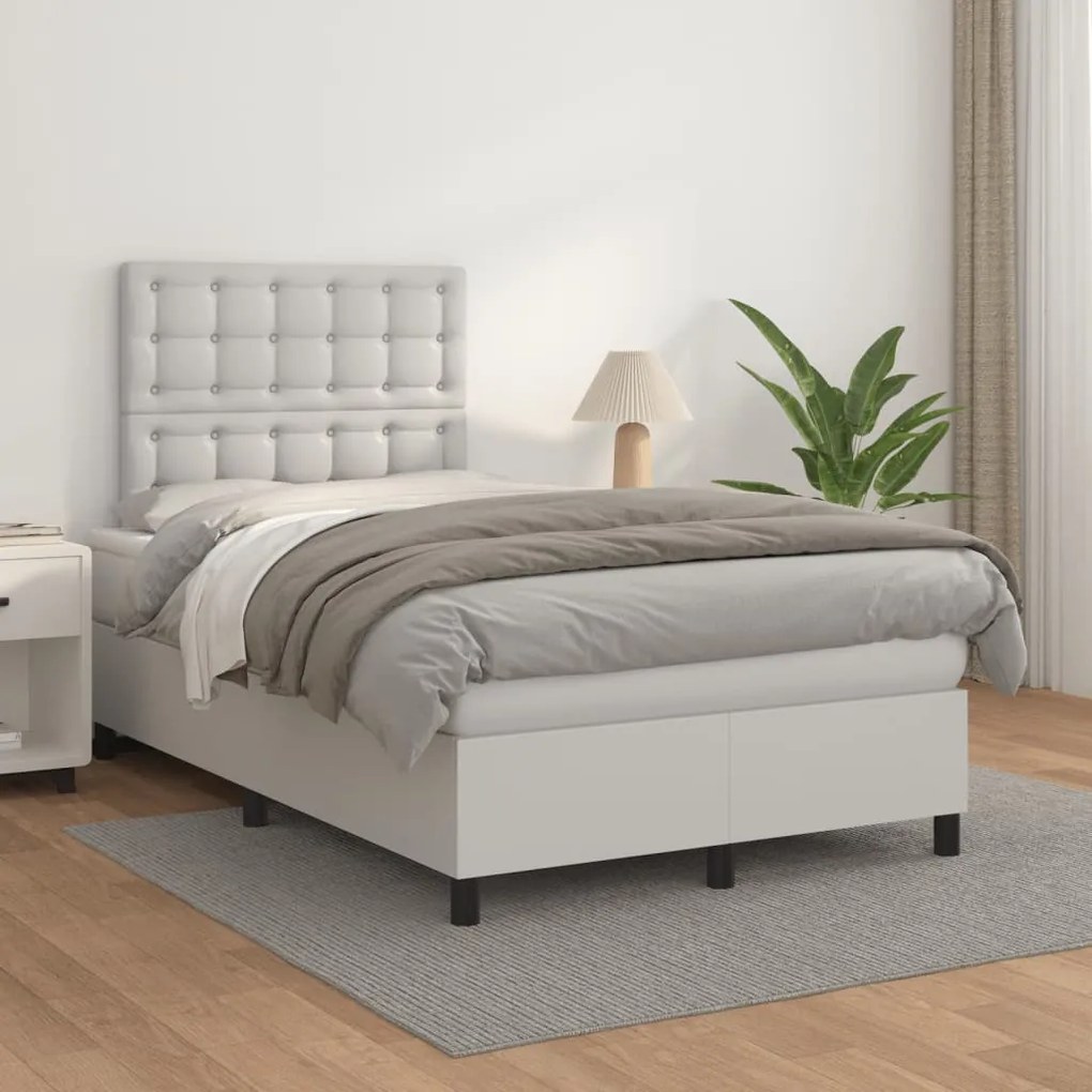 Box spring postel s matrací bílá 120x200 cm umělá kůže