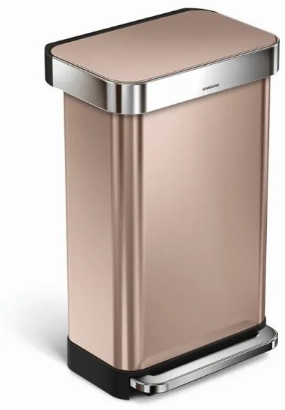 Obdélníkový pedálový koš 45 l, rose gold, přihrádka na sáčky