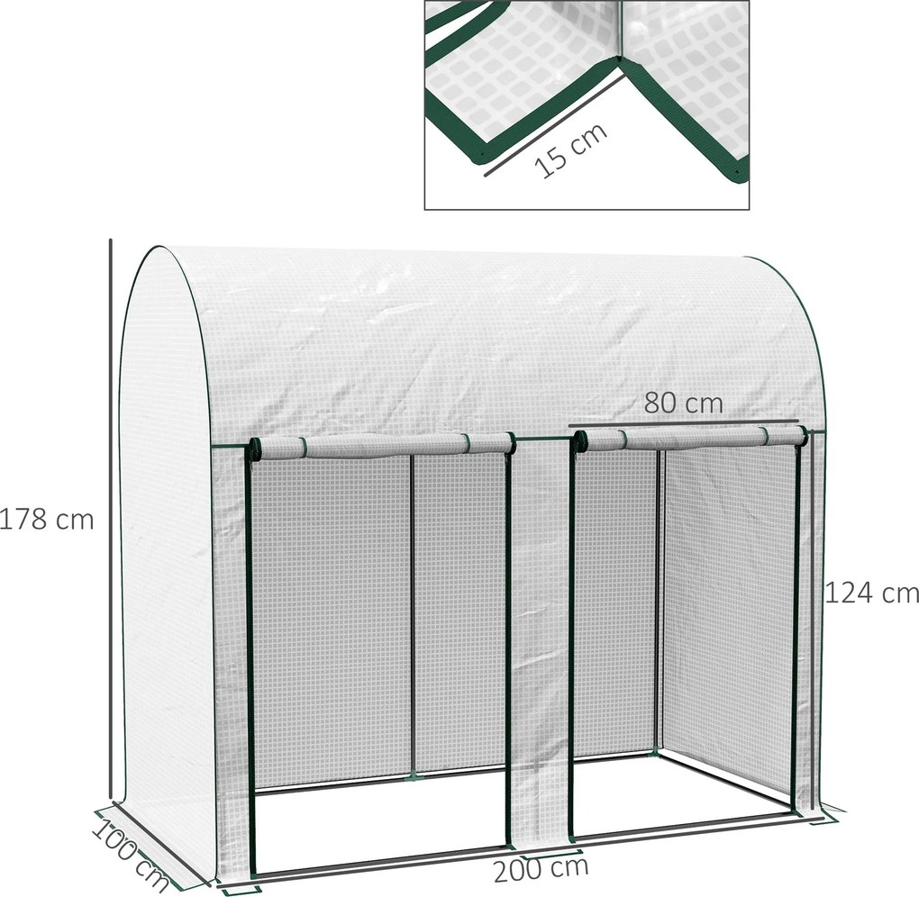Outsunny Malý Skleník venkovní skleník s Dvoum zipovým Dveřmi a PE Krytem pro Pěstování Rostlin a Květin 200x100x178 cm Bílý