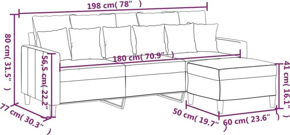 vidaXL 3místná pohovka s podnožkou 180 cm samet [3201112] Barva: Tmavě šedá