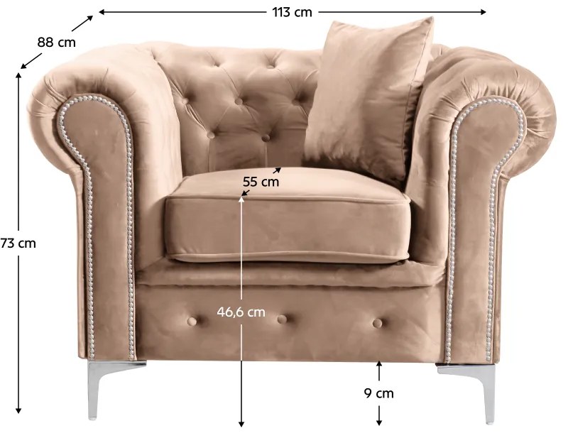 Kondela Luxusní křeslo, světle hnědá Velvet látka, ROMANO