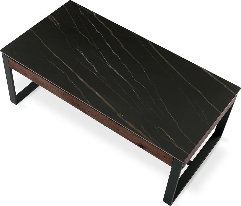 Autronic Stůl konferenční, deska slinutá keramika 120x60, černý mramor, nohy černý kov, tmavě hnedá dýha AHG-285 BK