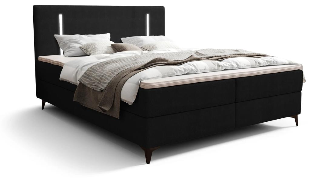 Manželská postel 140 cm Ortega Bonell (černá) (s roštem, s úl. prostorem) (s LED osvětlením). 1082623