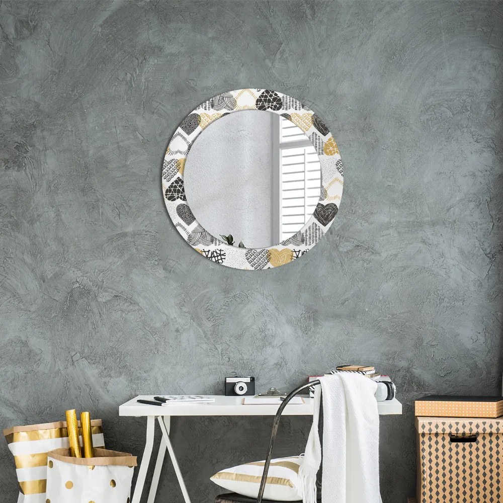Kulaté dekorativní zrcadlo na zeď Srdce doodle fi 60 cm