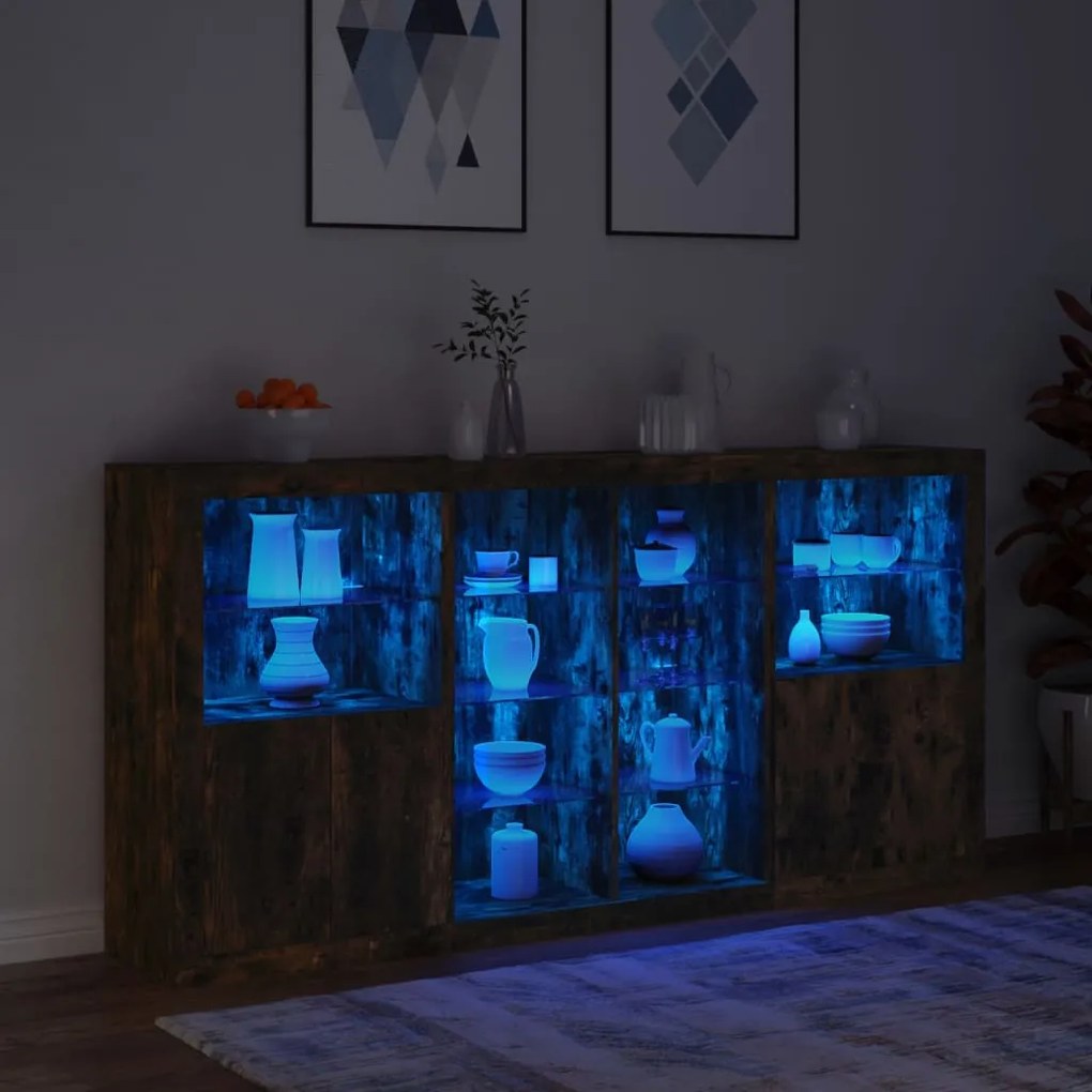 Příborník s LED osvětlením kouřový dub 202 x 37 x 100 cm 3209188