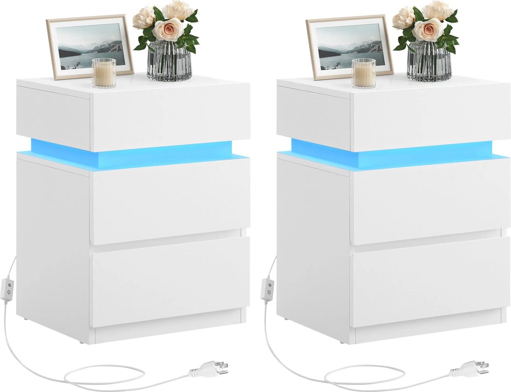 Noční stolek 2 kusy set, s LED osvětlením, 35×40×55 cm, oblačně bílý