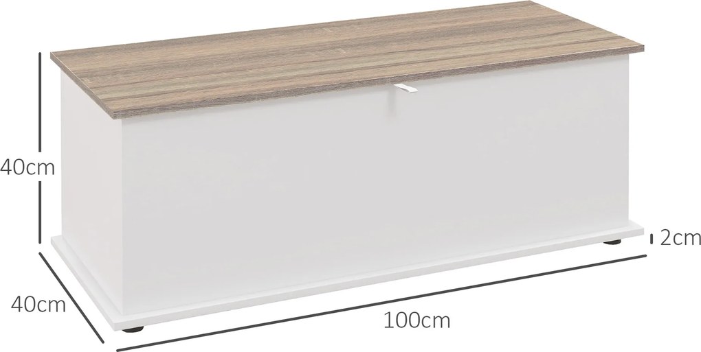 Dřevěná úložná truhlice HOMCOM s víkem, max. zatížení 120 kg pro ložnici a obývací pokoj, 100x40x40 cm, Přírodní a Bílá