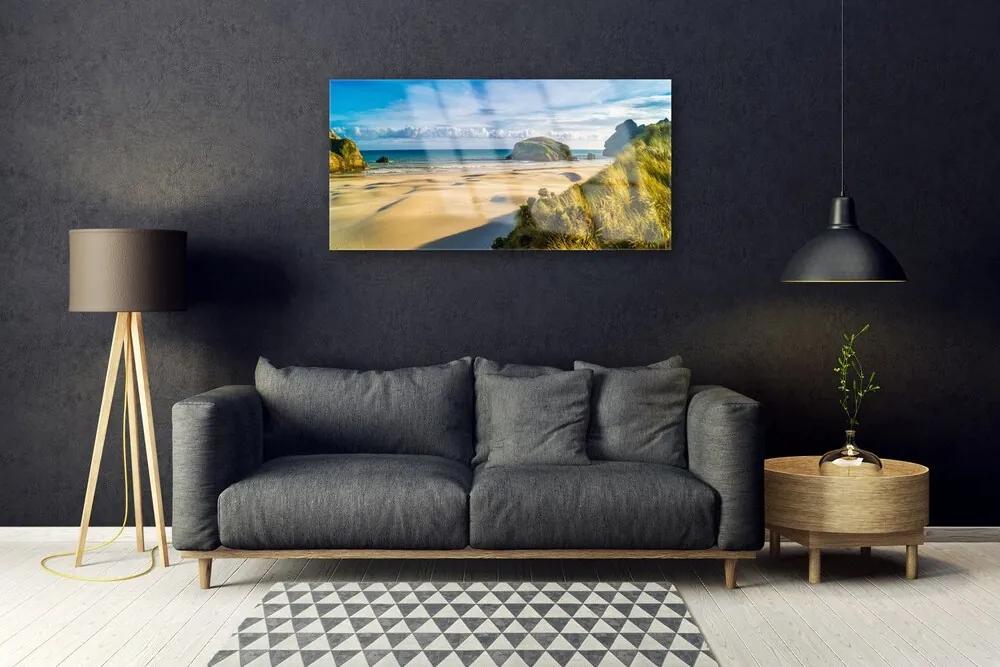 akrylový obraz Pláž Kameny Krajina 100x50 cm