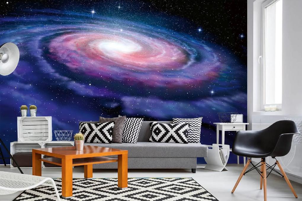 DIMEX | Samolepicí vliesová fototapeta na zeď Spirální galaxie MA-5-2283 | 375 x 250 cm | fialová, černá, růžová