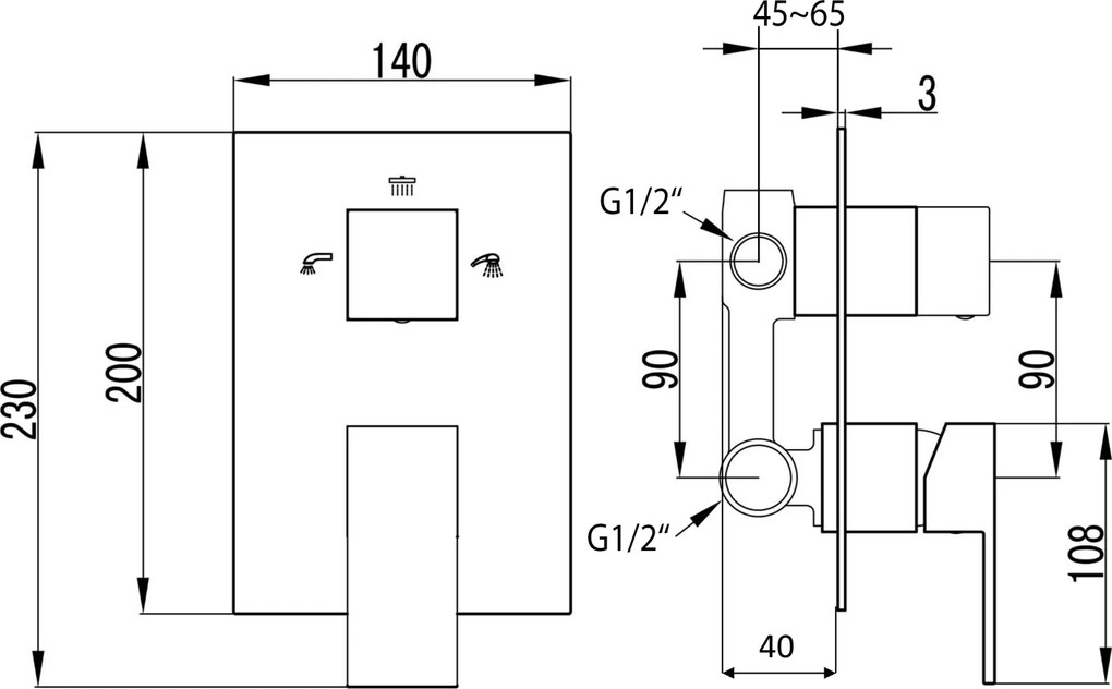 Sapho Sapho, GINKO podomítková sprchová baterie, 3 výstupy, chrom, 1101-44