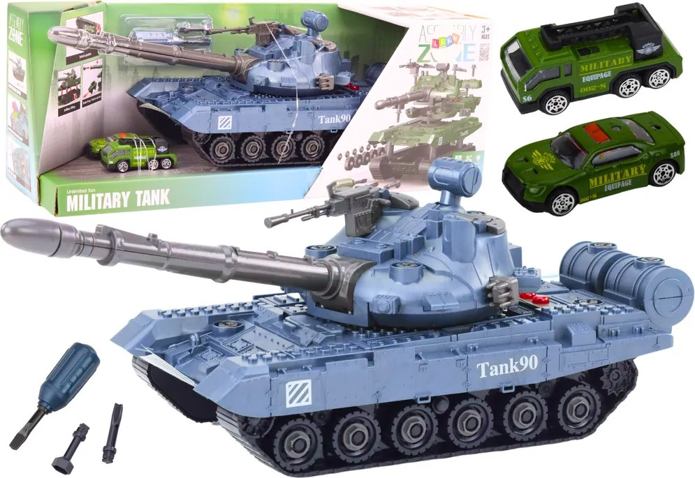 LEAN Toys Tank – vojenské vozidlo k sestavení – modrý – se zvuky – stavebnicová sada Resoraki