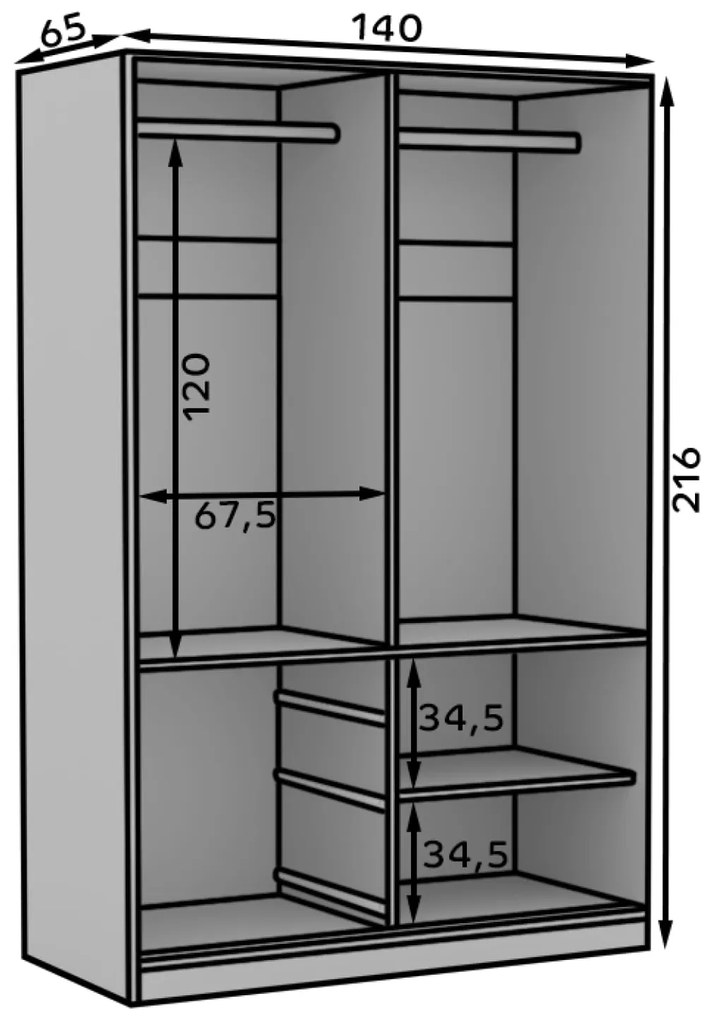 Šatní skříň s posuvnými dveřmi Haidar - 140 cm Barva: Lefkas/Černá