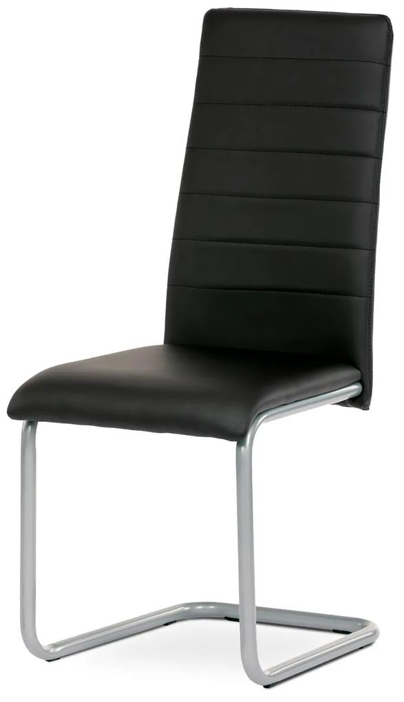 AUTRONIC Židle jídelní, černá koženka, kov šedá
