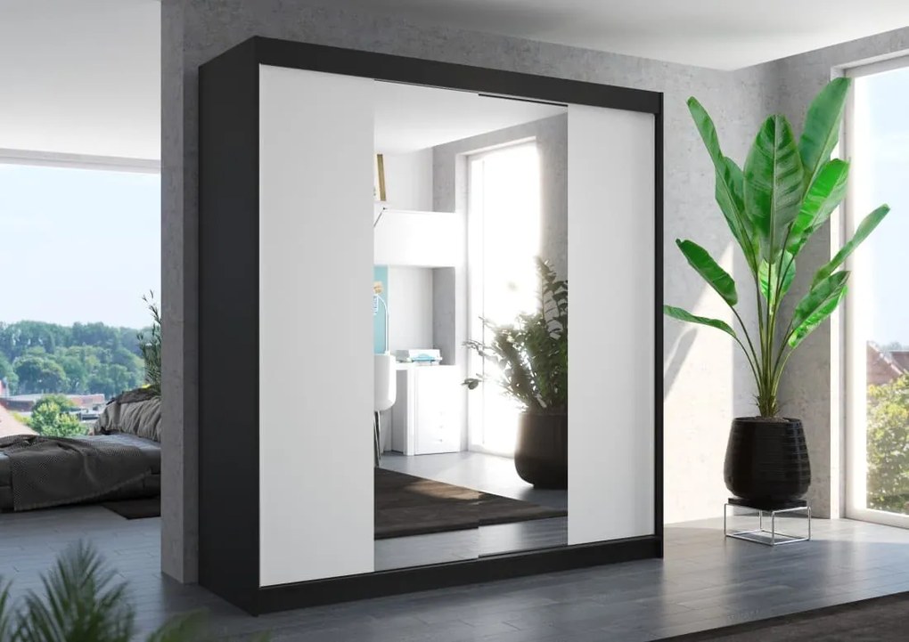 Šatní skříň s posuvnými dveřmi Balance - 200 cm Barva: Černá