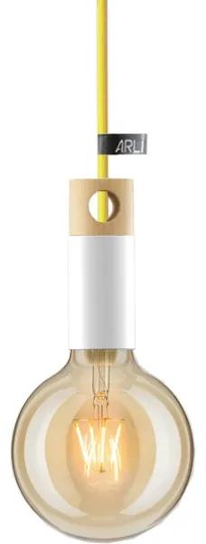 Závěsné svítidlo ARLI Copper ~ dřevo, bílá Barva textilního kabelu ARLI Žltá (1257)