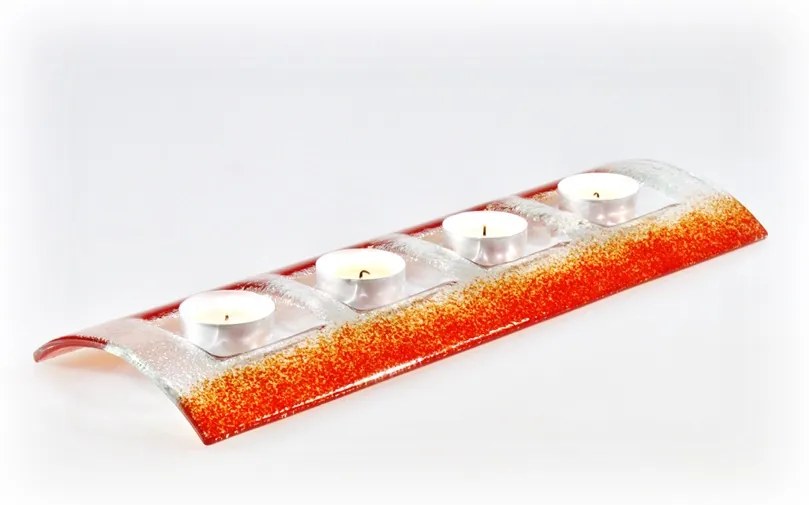 BDK-GLASS Skleněný svícen TUNNEL na 4 svíčky červený