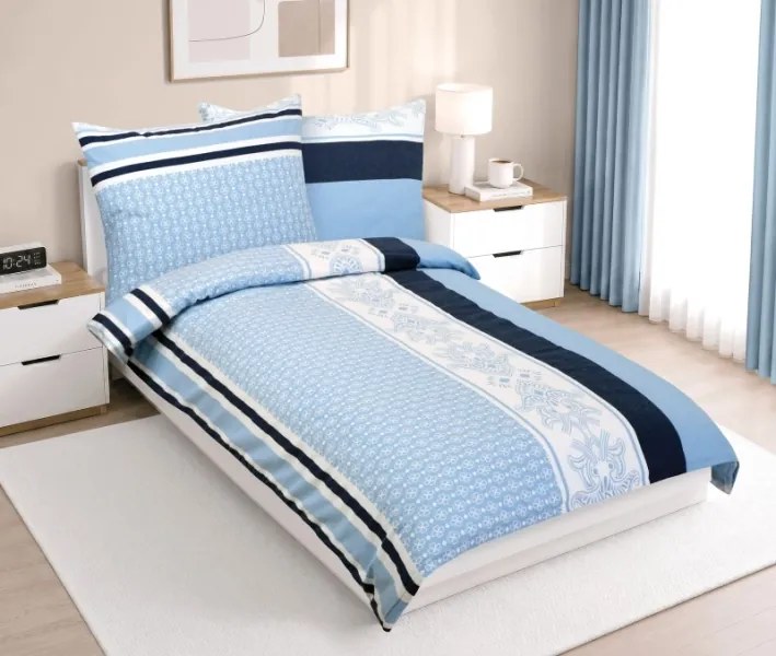 Bellatex Flanelové povlečení 140x220 cm, 70x90 cm Pruh Modrá,Bílá