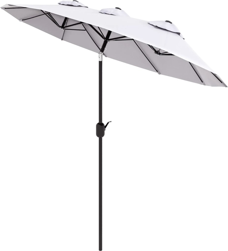 Dvojitý zahradní slunečník Outsunny s naklápěním o 45° a 3 větracími otvory, venkovní slunečník z oceli a polyesteru, 295x152x222 cm, krémový | Aosom