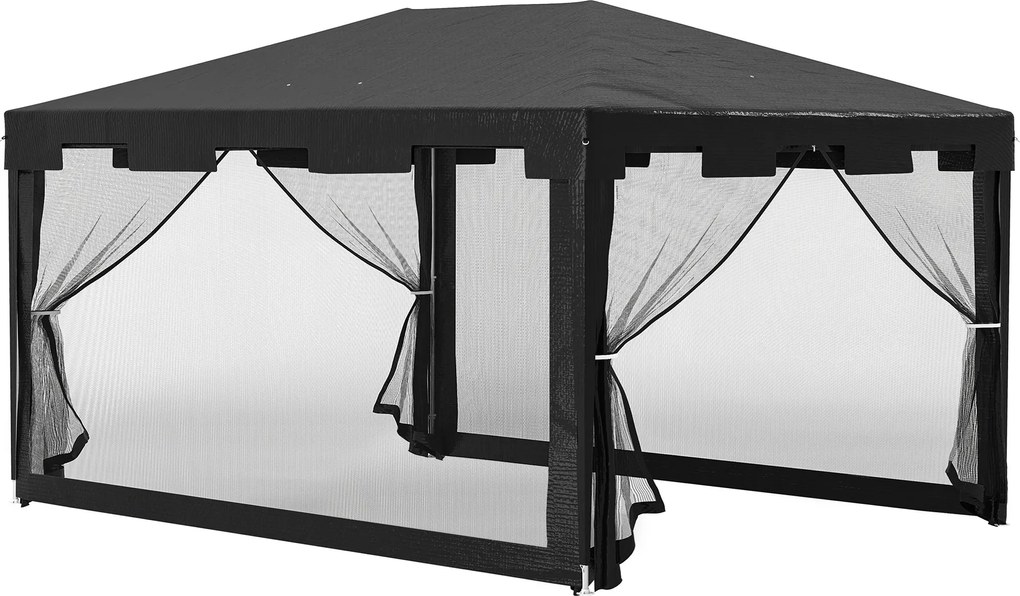 Outsunny Pavilon 4x3m Obdélníkový Voděodolný Stabilní Zimní Pavilon s Moskytiérou 4 Bočními Panely Party Stan Zahradní Stan Zahradní Pavilon Marquee p