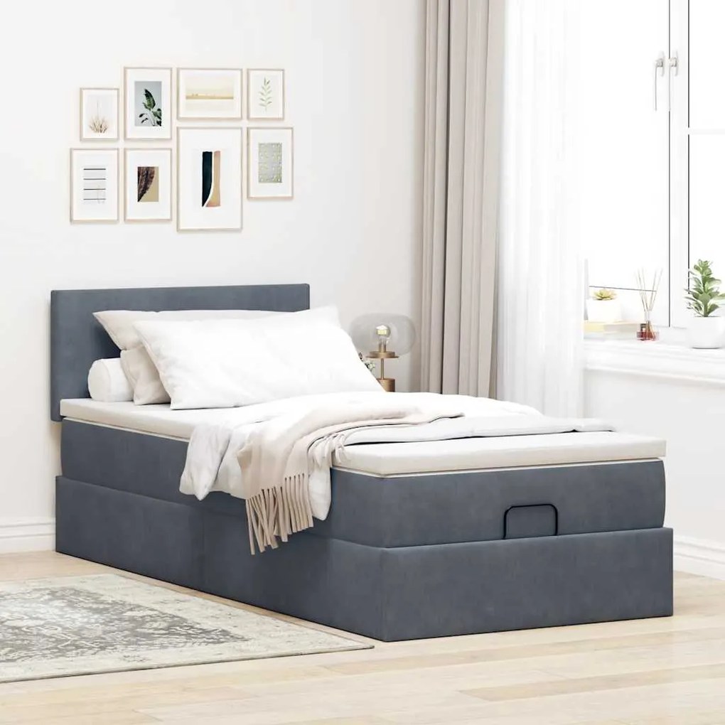 Osmanský rám postele s matrací tmavě šedá 100x200cm samet 3311682