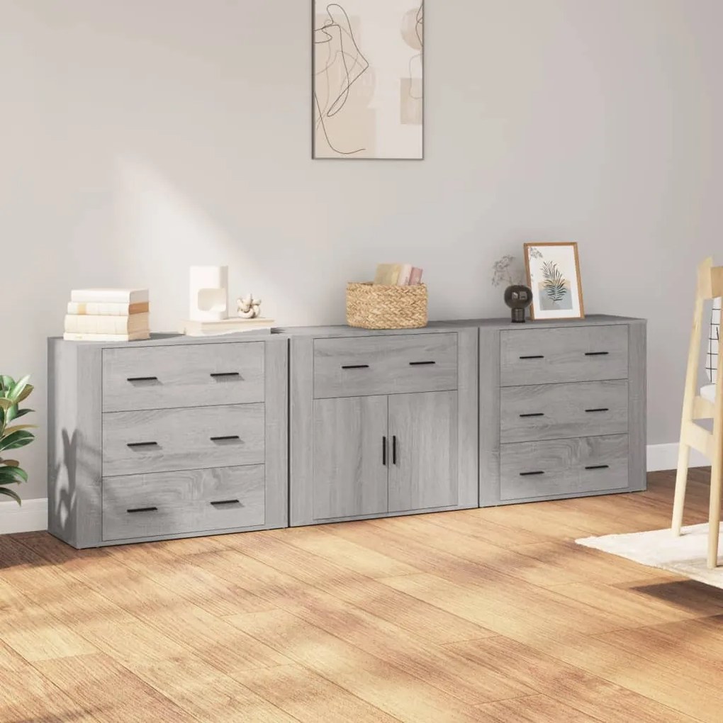 Příborníky 3 ks šedé sonoma kompozitní dřevo 3185429
